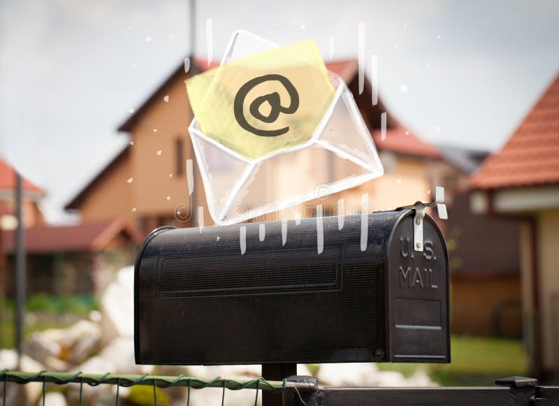 Envelope with Email Sign Dropping into Mailbox Stock Photo - Image of ...