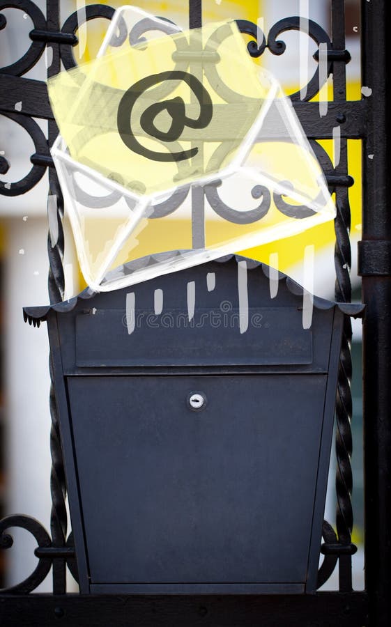 Envelope with Email Sign Dropping into Mailbox Stock Image - Image of ...