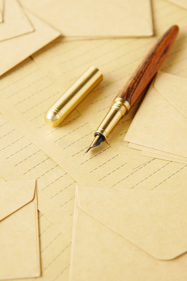 Envelope , Empty Paper and Fountain Pen on Table Stock Photo - Image of ...