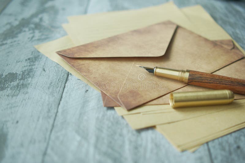 Envelope , Empty Paper and Fountain Pen on Table Stock Photo - Image of ...