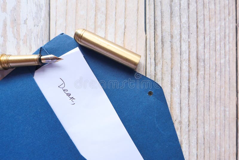 Envelope , Empty Paper and Fountain Pen on Table Stock Image - Image of ...