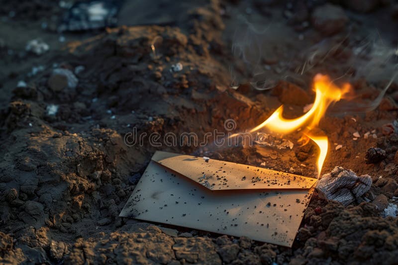 Envelope on Fire Lying on Top of a Pile of Ashes Stock Photo - Image of ...