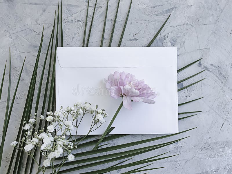 Envelope, Flower on a Concrete Background Spring Stock Photo - Image of ...