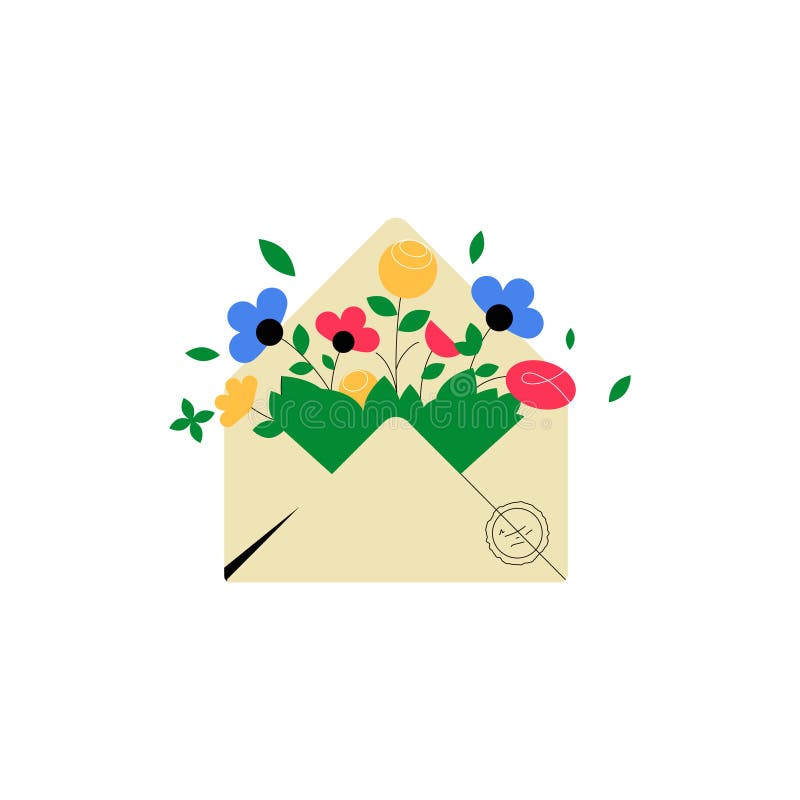 Envelope with Flowers in Flat Vector Illustration Symbolizing ...
