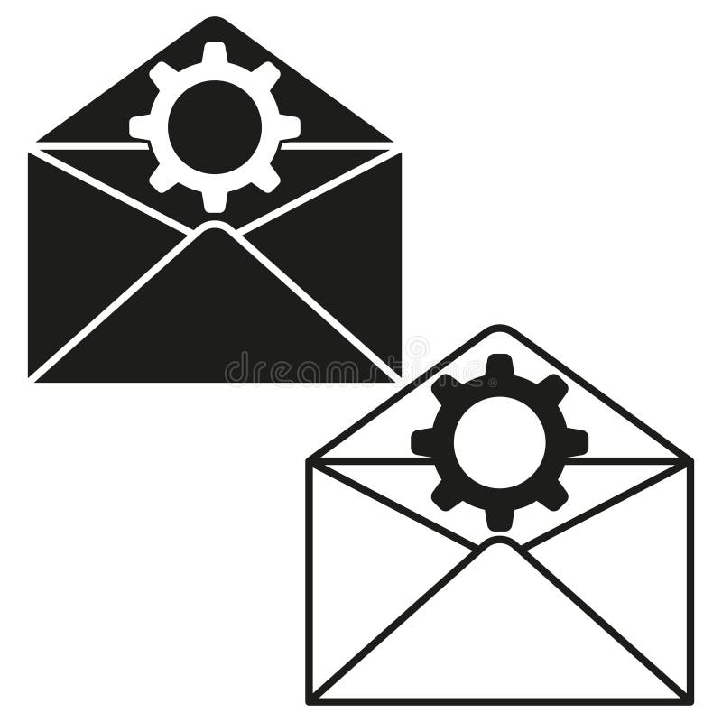 Envelope with Gear. Email Settings Icon. Black and White. Vector ...