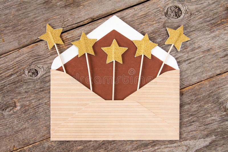 Envelope with Golden Stars on Sticks Stock Image - Image of message ...