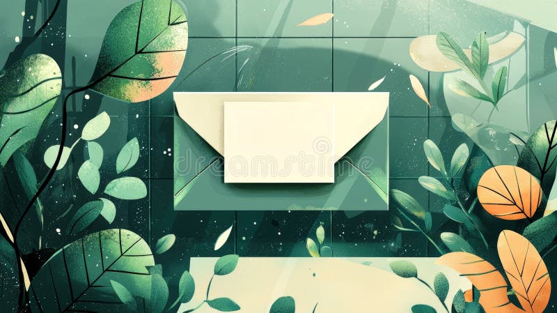 Envelope among Green Leaves in a Vibrant Scene Stock Illustration ...