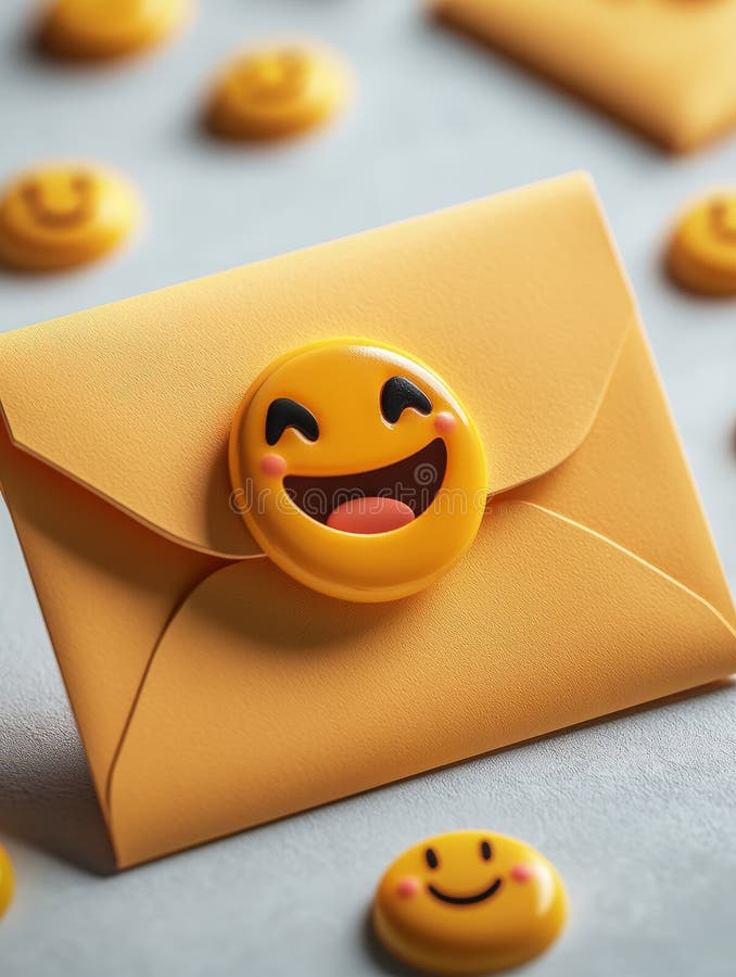Envelope with a Happy Smiley Face Button, Surrounded by Other Smiley ...