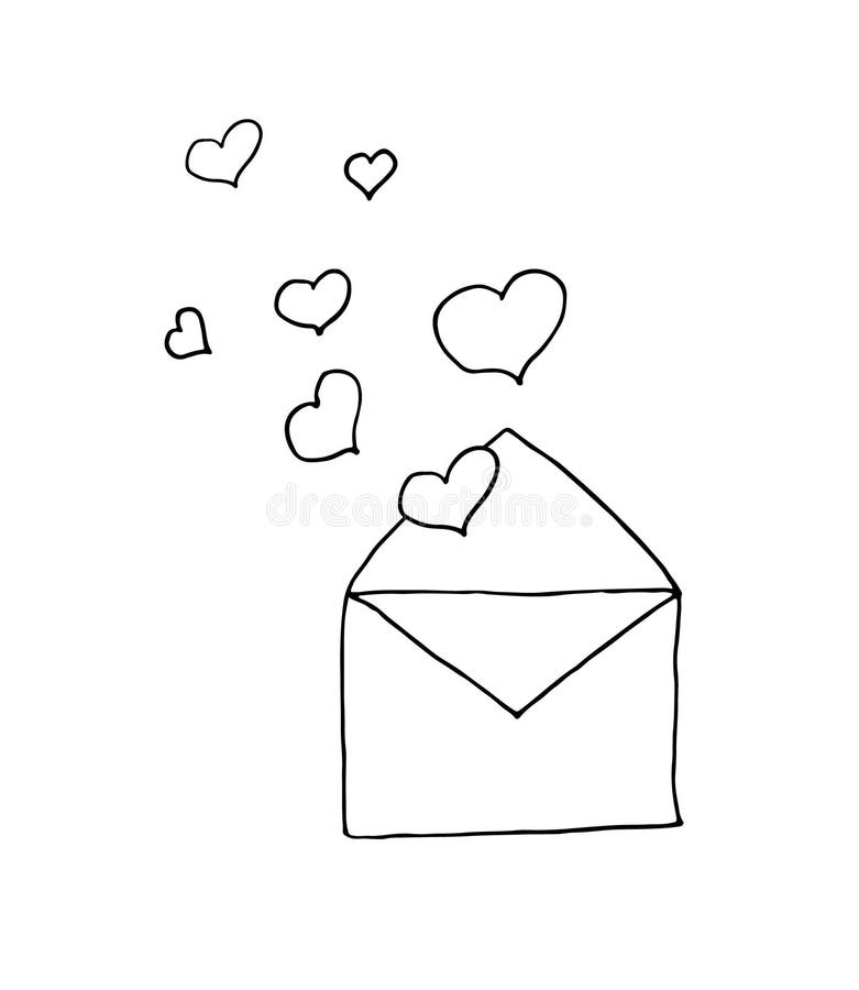 Envelope with Heart Doodle Hand Drawn Cartoon Vector Icon Stock ...