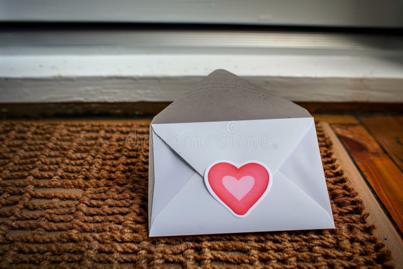 Envelope with a Heart Sticker on a Brown Doormat Stock Image - Image of ...