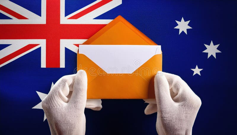 Envelope Held Against Australian Flag Background during a Formal ...