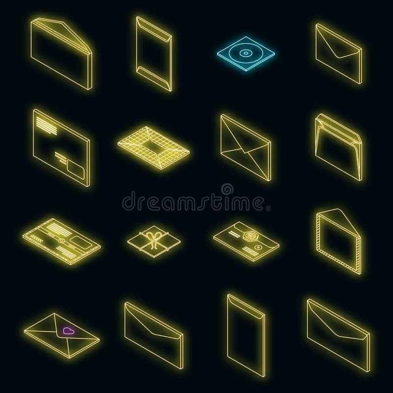 Envelope Icons Set Vector Neon Stock Vector - Illustration of postal ...
