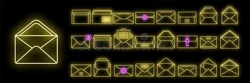 Envelope Icons Set Vector Neon Stock Vector - Illustration of outline ...