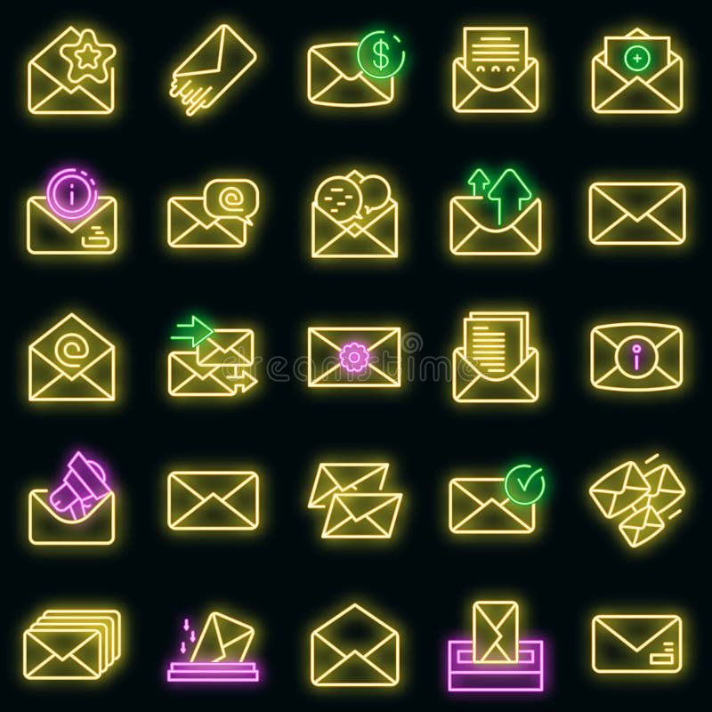 Envelope Icons Set Vector Neon Stock Vector - Illustration of envelope ...