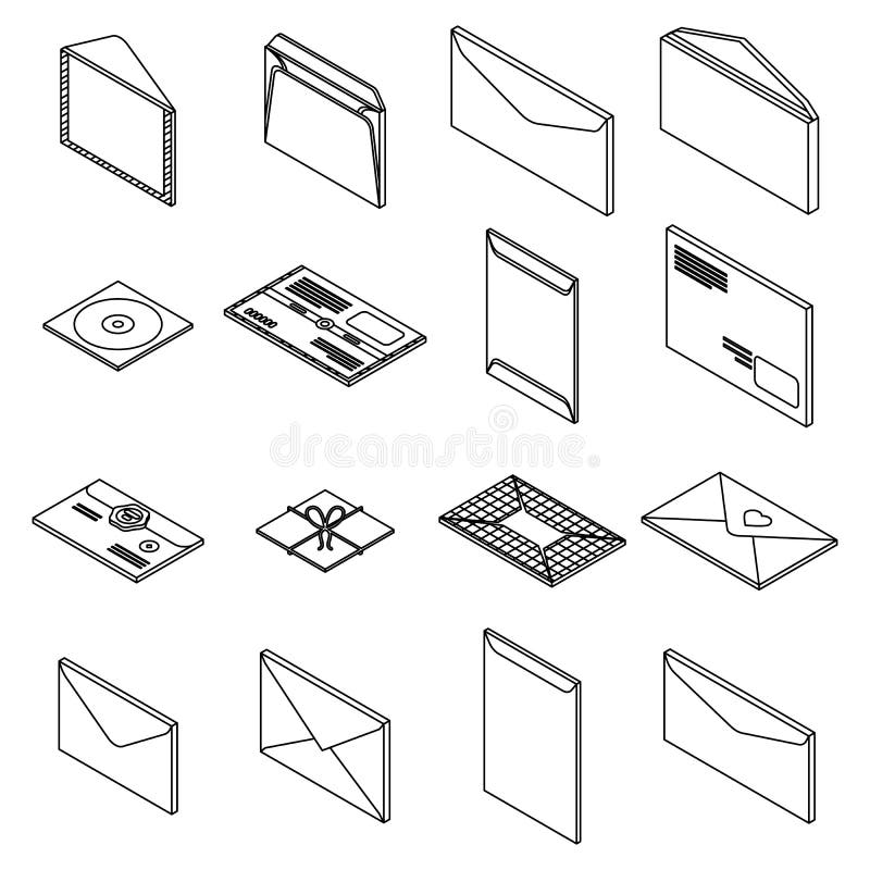 Envelope Icons Set Vector Outline Stock Vector - Illustration of ...