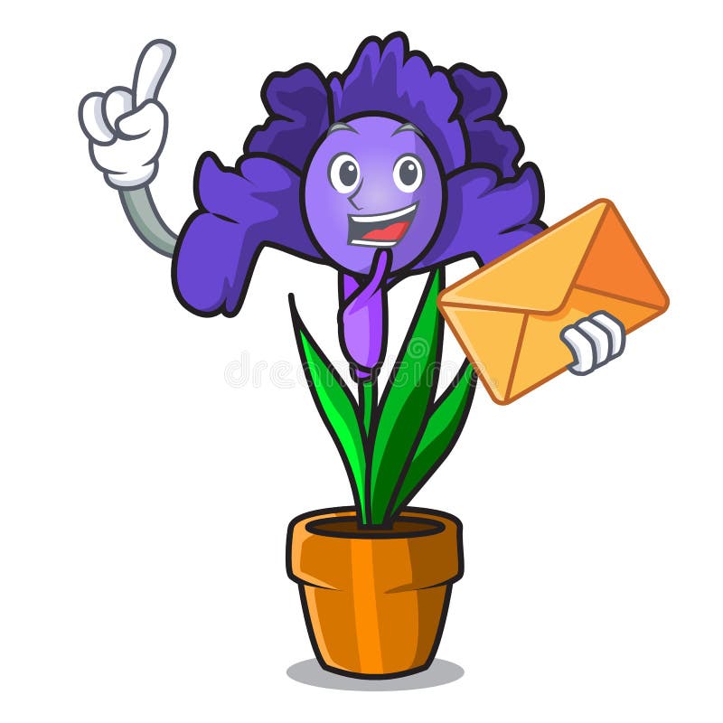 With Envelope Iris Flower Character Cartoon Stock Vector - Illustration ...