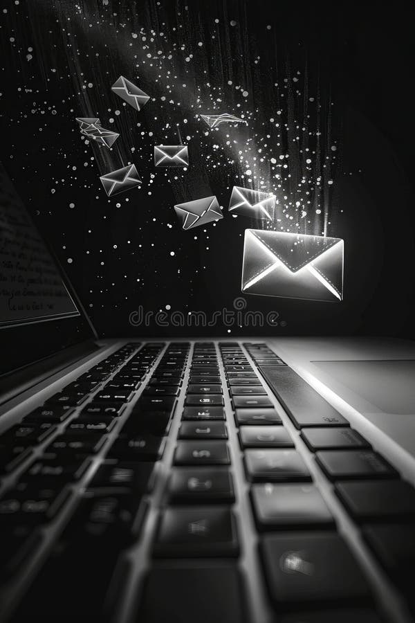 Envelope on Laptop Keyboard with Trail of Smaller Envelopes, Creating ...