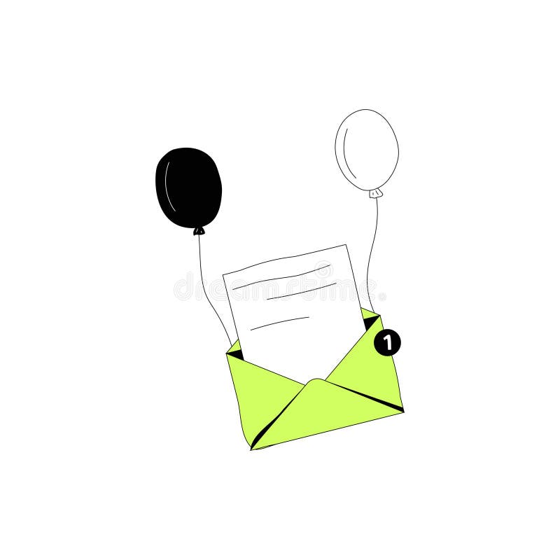 Envelope with Letter and Balloons in Flat Vector Illustration ...
