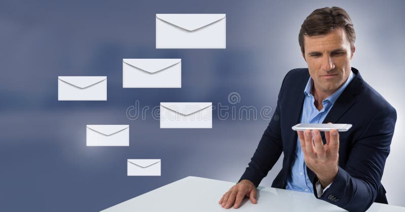 Envelope Letter Messages and Man Using Phone Stock Photo - Image of ...