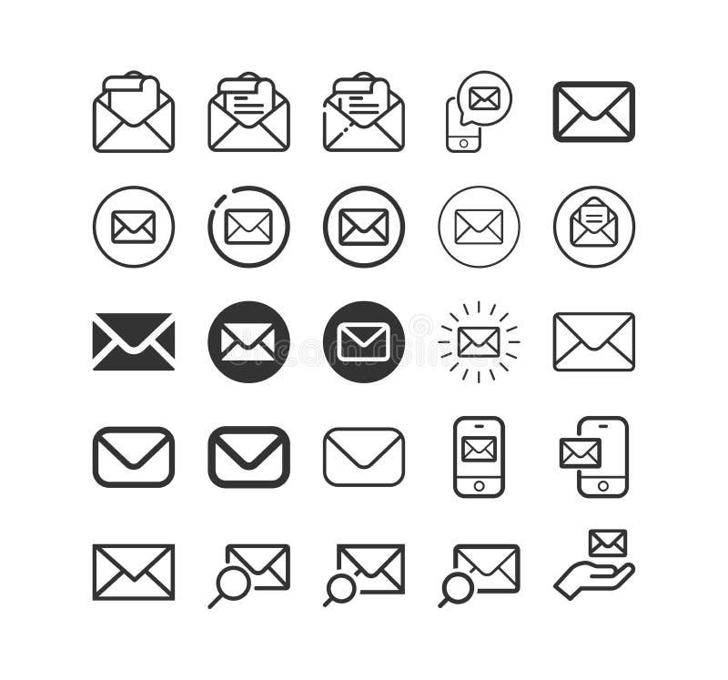 Envelope Line Icon Set. E-Mail, Message Symbol Stock Vector ...