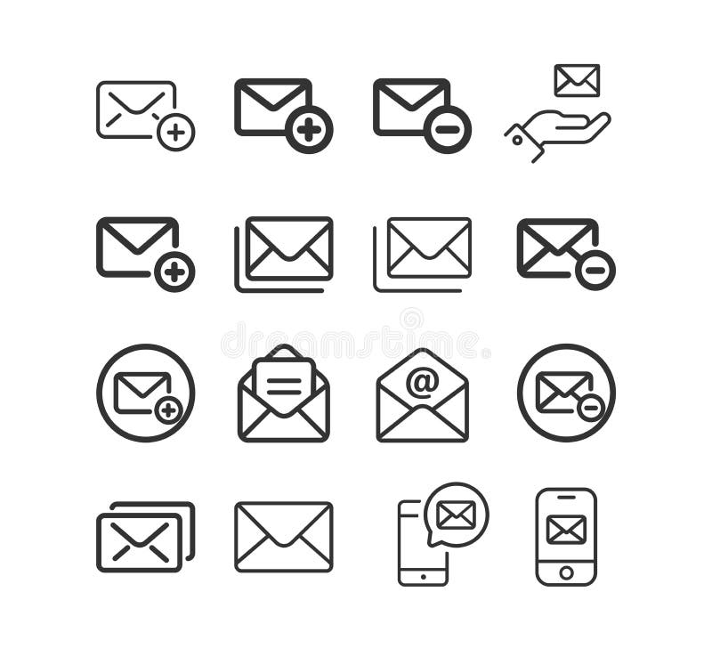 Envelope Line Icon Set. E-Mail, Message Symbol Stock Vector ...