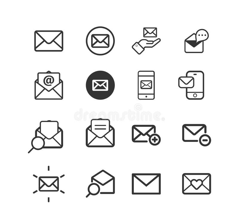 Envelope Line Icon Set. E-Mail, Message Symbol Stock Vector ...