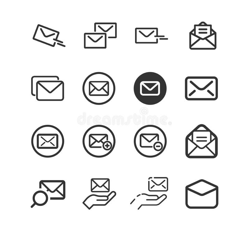 Envelope Line Icon Set. E-Mail, Message Symbol Stock Vector ...
