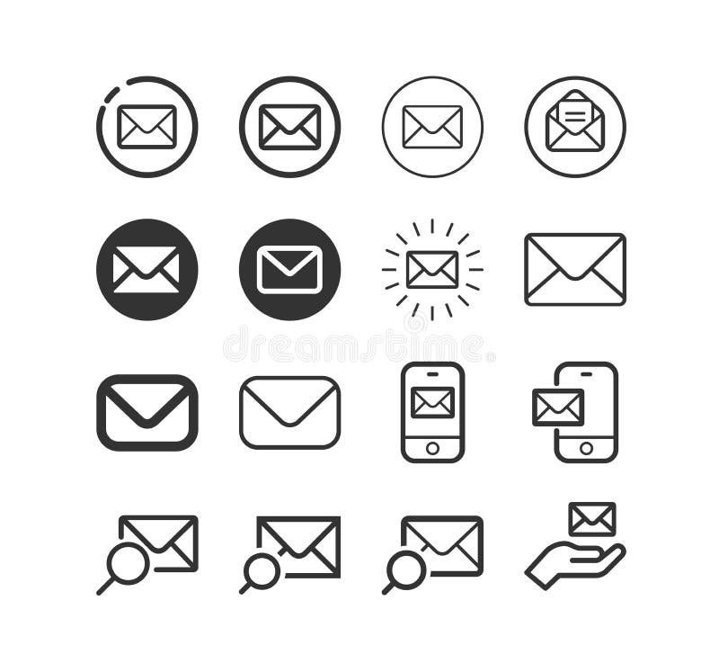 Envelope Line Icon Set. E-Mail, Message Symbol Stock Vector ...