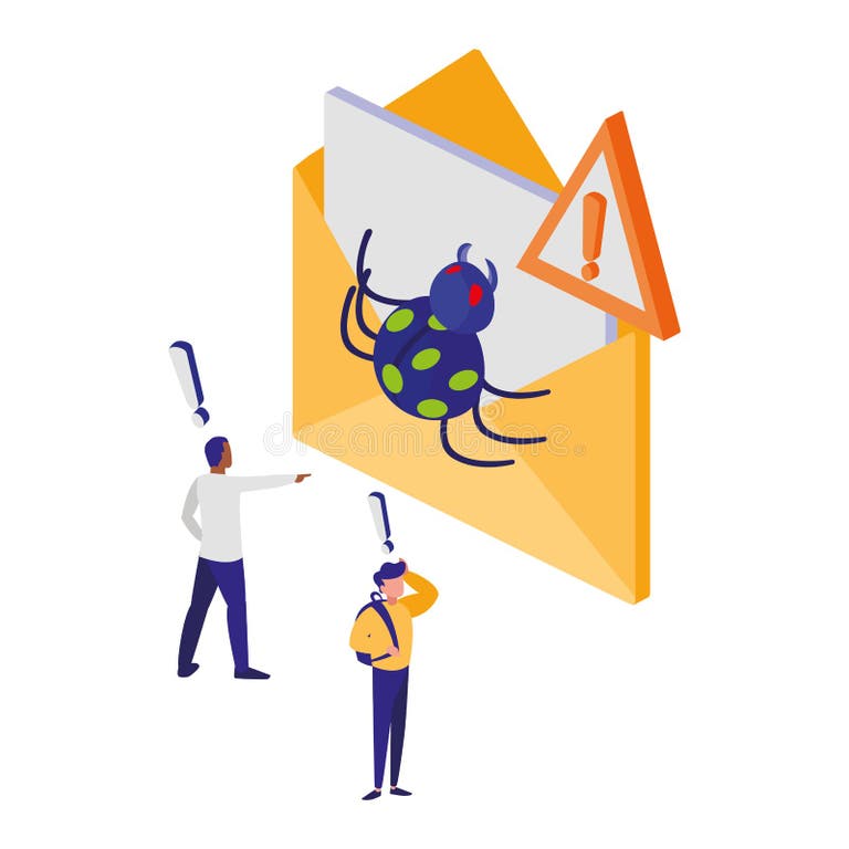 Envelope Mail with Bug and Alert Sign Stock Illustration - Illustration ...