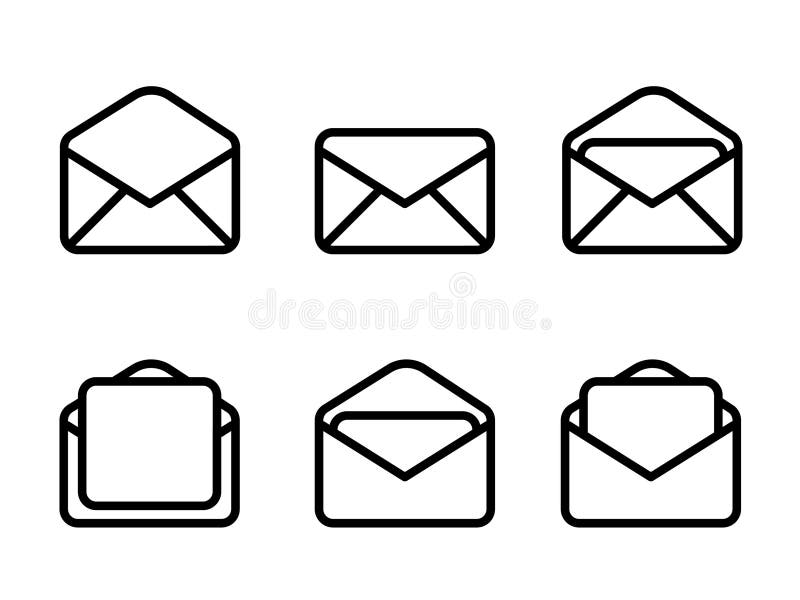 Envelope Mail Email Icon Set Collection Open Closed Outline Line Style Simple Message Symbol