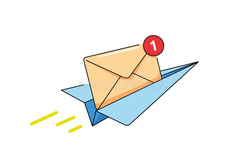 An Envelope with a Notification Bubble Sits Atop a Paper Airplane Stock ...