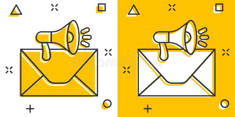 Envelope Notification Icon in Comic Style. Email with Speaker Cartoon ...