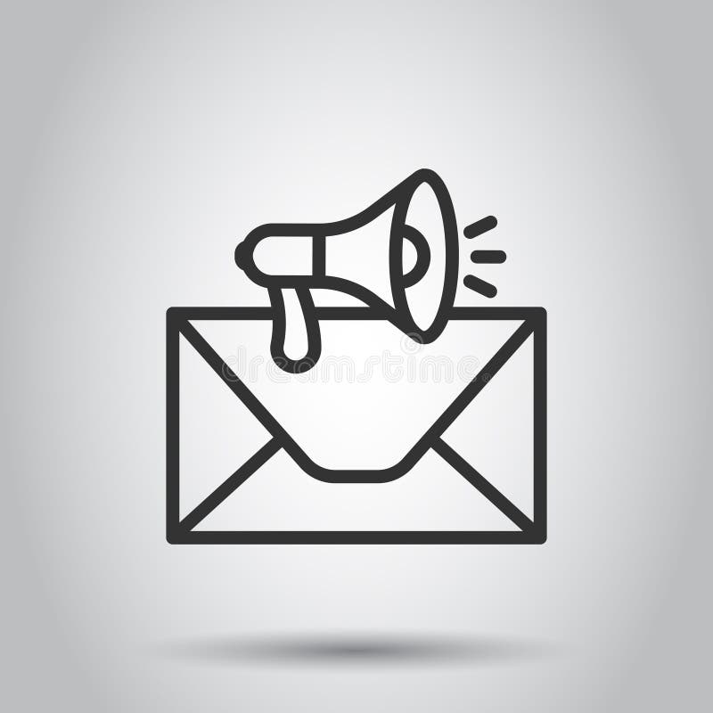 Envelope Notification Icon in Flat Style. Email with Speaker Vector ...