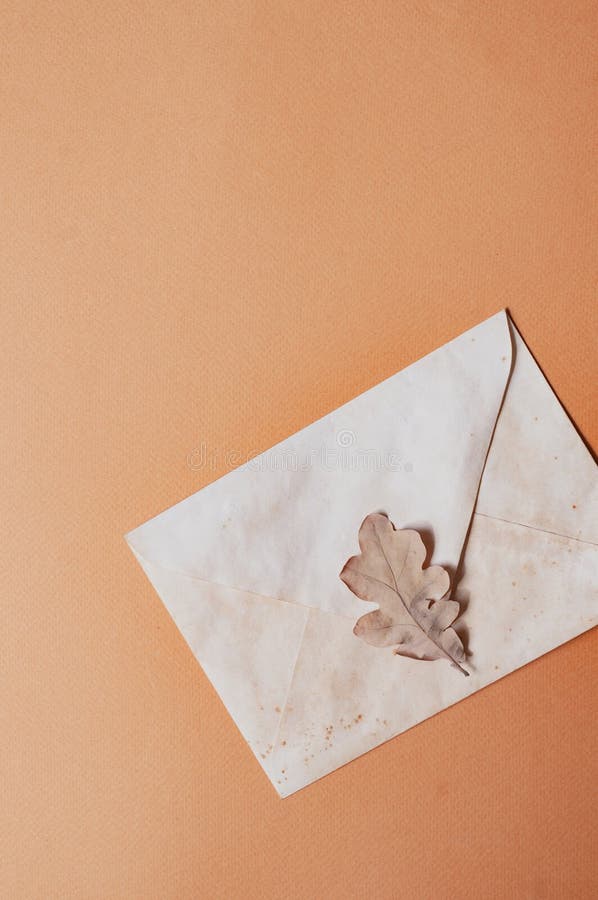 Envelope with Oak Leaf Background with Cope Space Minimalistic Mail ...