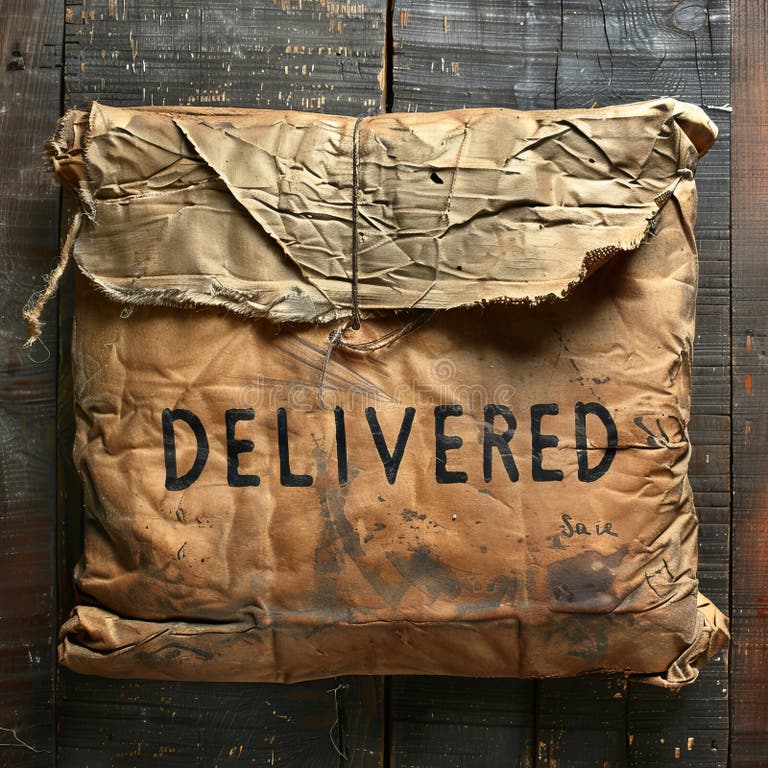 Envelope Package Marked Delivered Resting on Table, Enhancing Delivery ...