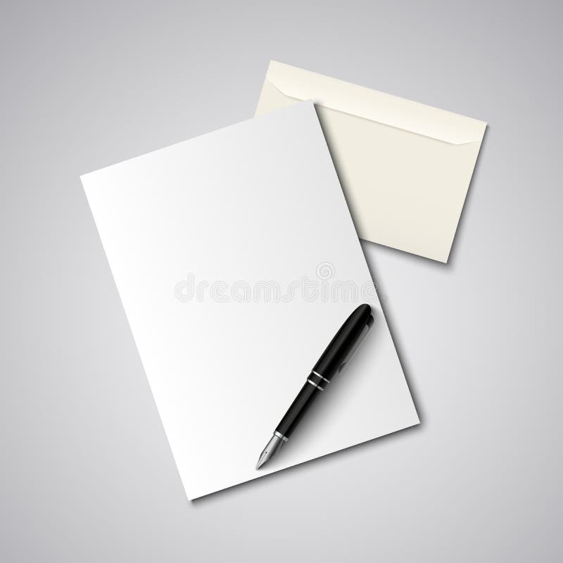 Envelope with Paper and Pen Template Stock Vector - Illustration of ...