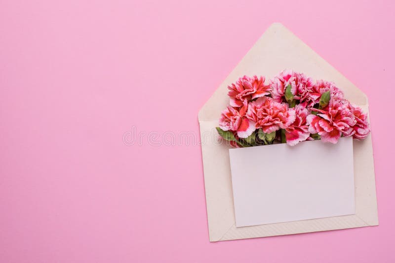 An Envelope with Pink Flowers and a Present Card on a Pink Background ...