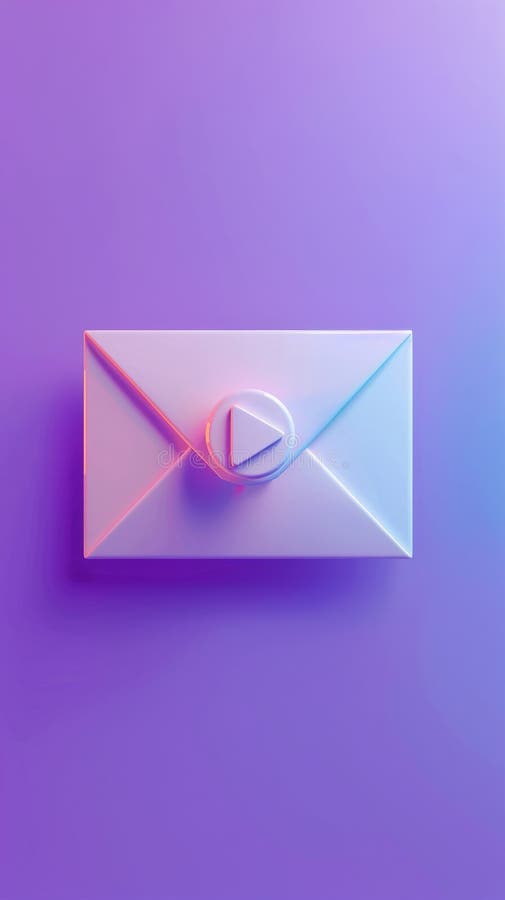 Envelope with Play Button Icon on Purple Background, Digital ...