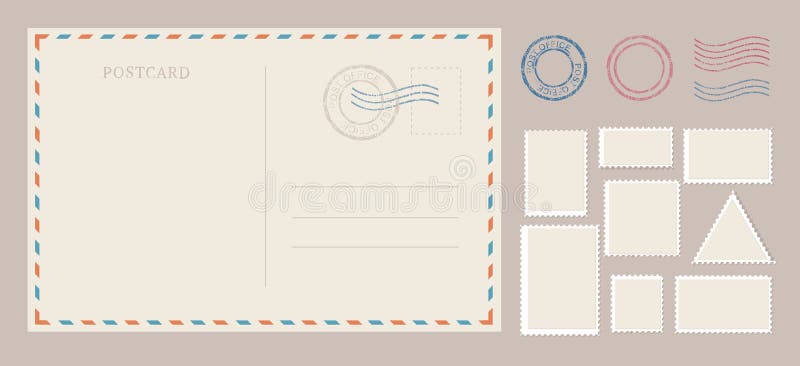 Envelope Postcard Template with Different Types Mail Stamp and Paper ...