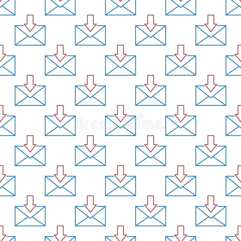 Envelope with Red Arrow Vector Concept Seamless Pattern in Outline ...