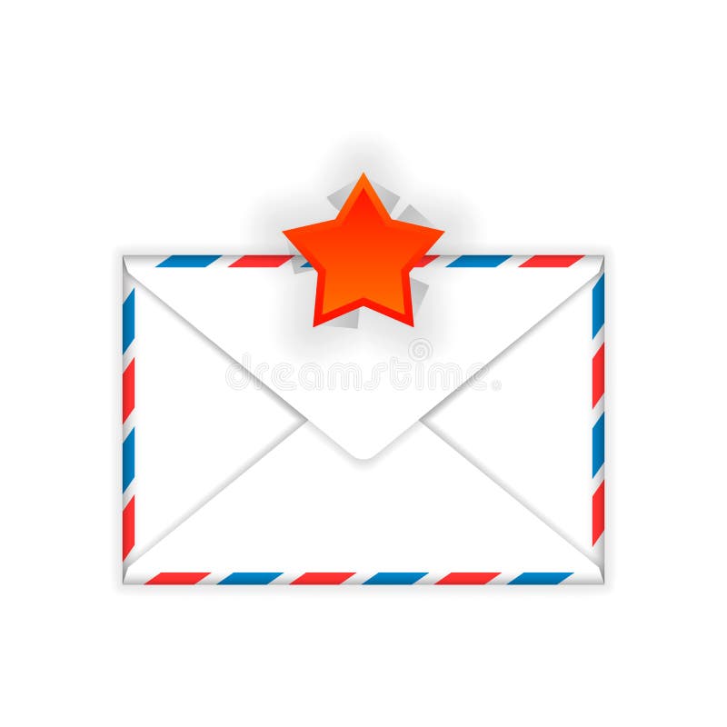 Envelope with Red Star Mark Flat Icon Stock Illustration - Illustration ...