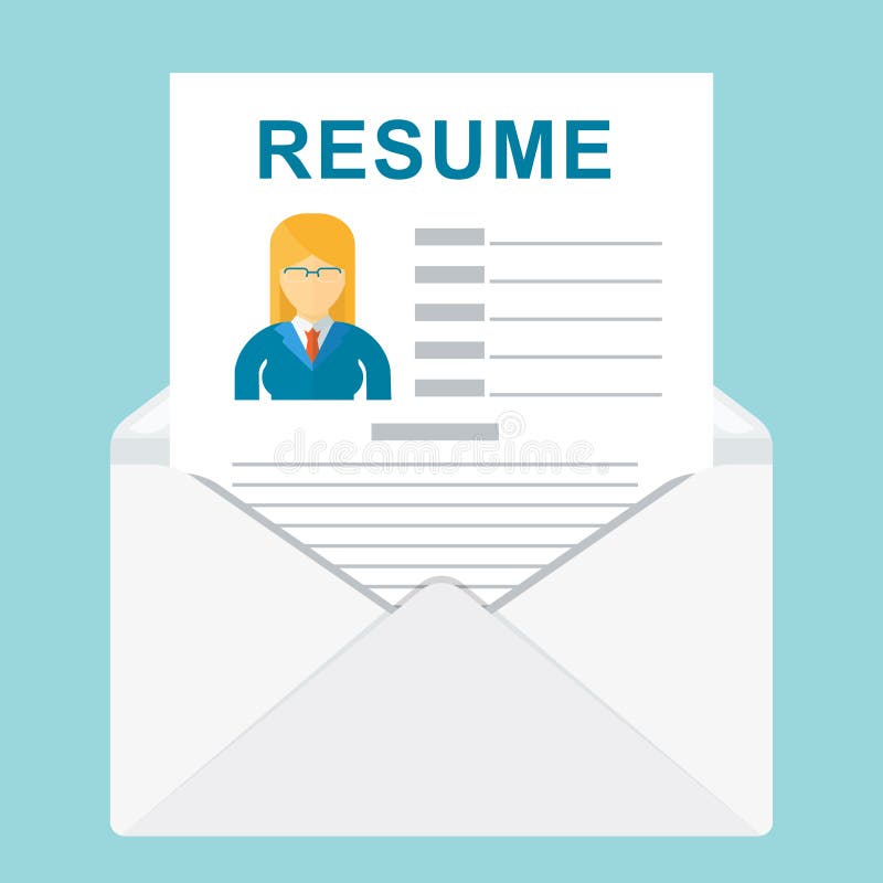 Envelope with resume stock vector. Illustration of icon - 93759619