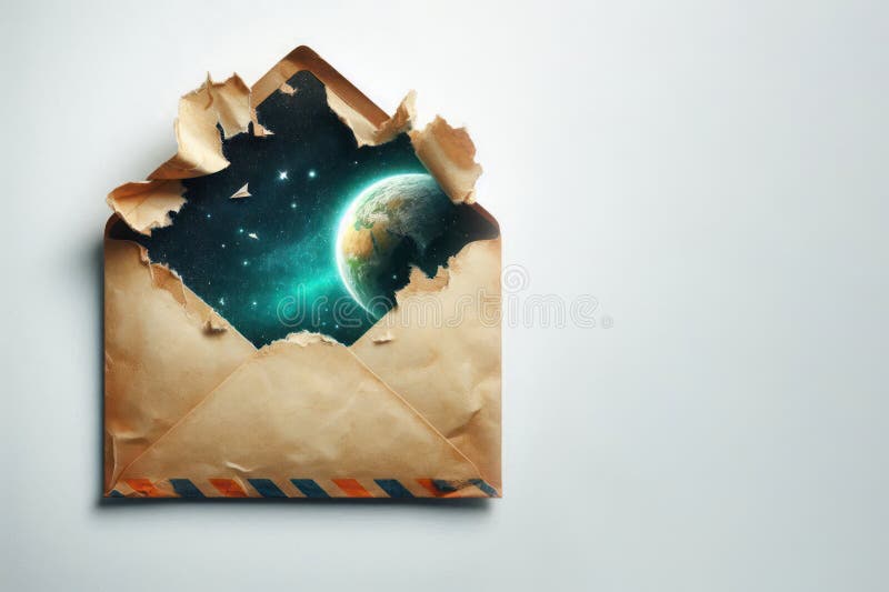 An Envelope Revealing a Universe with Planets Inside. Space for Text ...