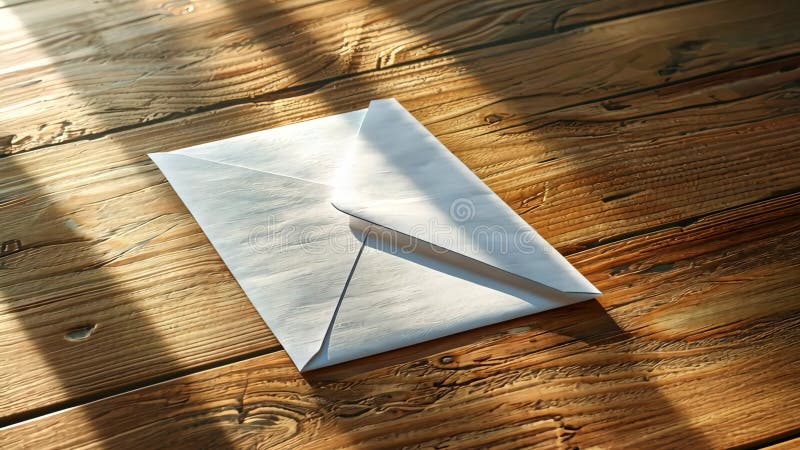 Envelope on Rustic Wooden Table, Natural Sunlight. Communication and ...