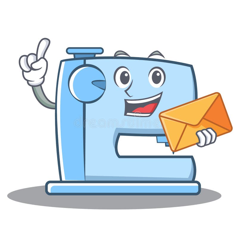 With Envelope Sewing Machine Emoticon Character Stock Vector ...