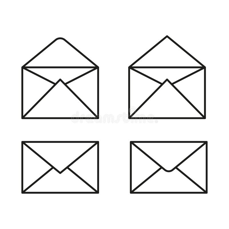Envelope Shape Icon. White Outline Figure. Letter Mail Form. Vector ...