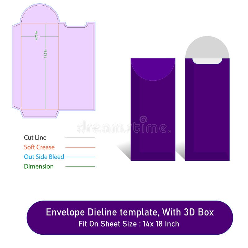 Envelope Size 11.5 X 4.75, Die Line Template, with 3D Box, Vector File ...