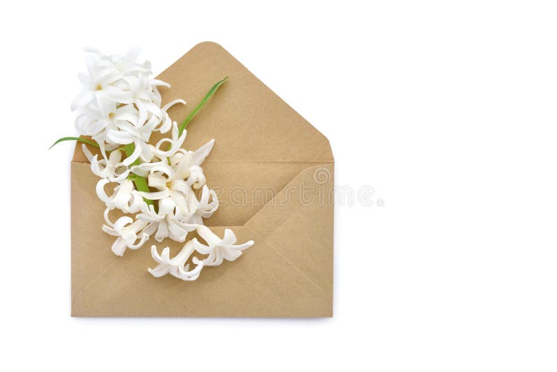 A Envelope with a Spring Flower Arrangement on White Background. Flat ...