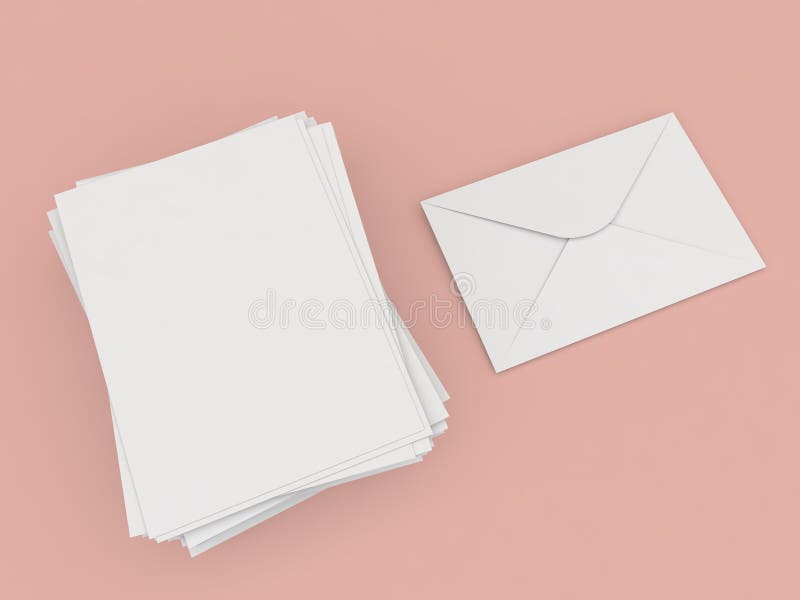 Envelope and a Stack of A4 Papers on a Pink Background. Stock ...