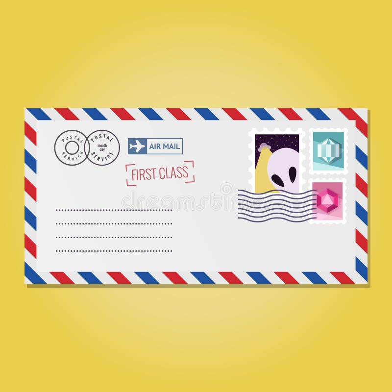 Envelope with Stamps (hexagon, Muffin and Paper Airplane) Stock Vector ...